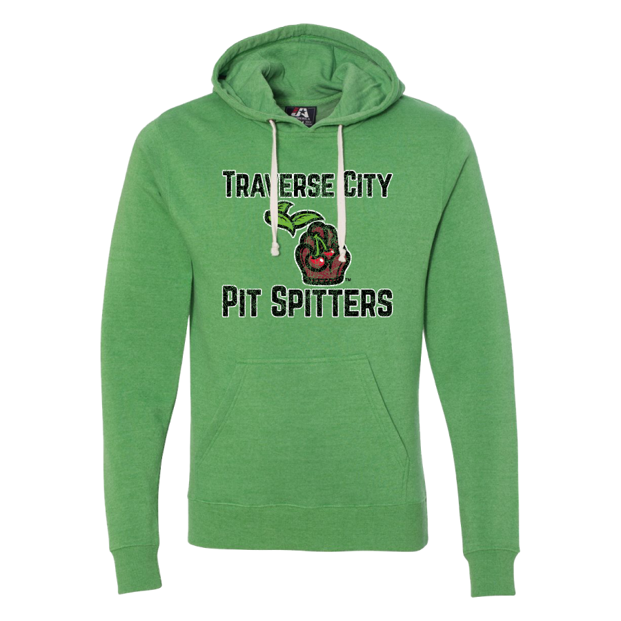 3008 Text/MI Logo Triblend Green Hood – Traverse City Pit Spitters Pit Shop